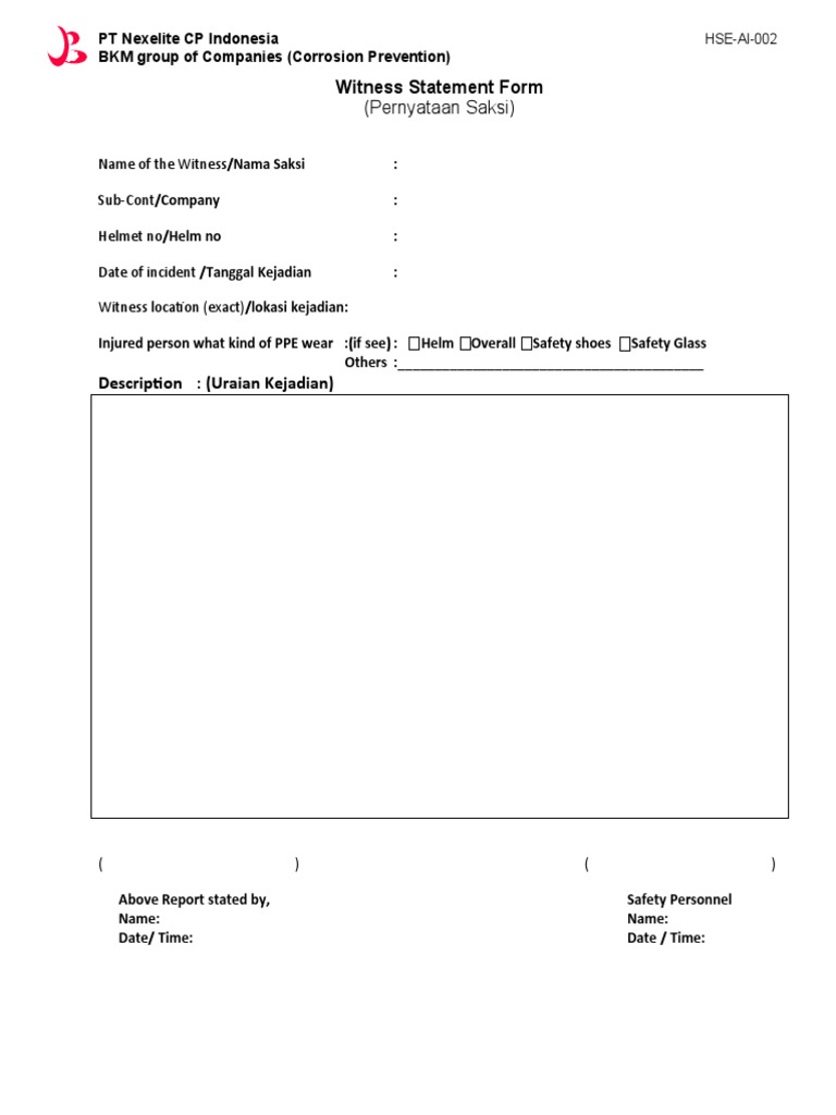 HSE-AI-002 - Witness Statement Form | PDF