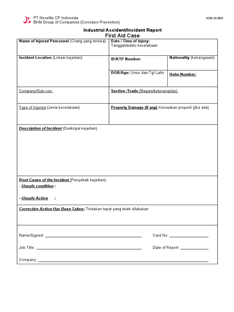 HSE-AI-004 - First Aid Case Report Form | PDF
