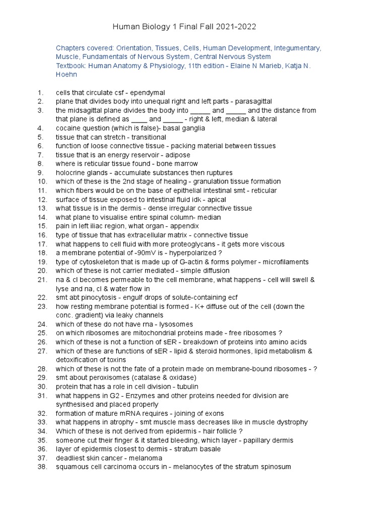 Human Biology Exam Guide | PDF | Tissue (Biology) | Connective Tissue