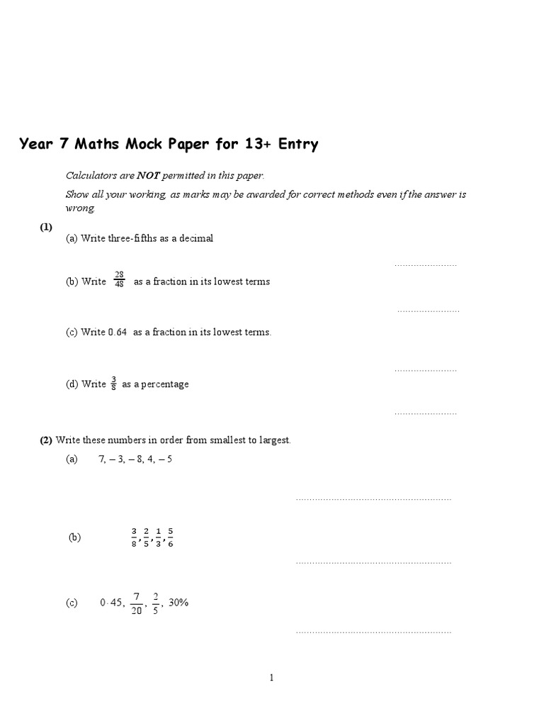 13+ Maths Entrance Exam Mock | PDF | Mathematics | Handedness