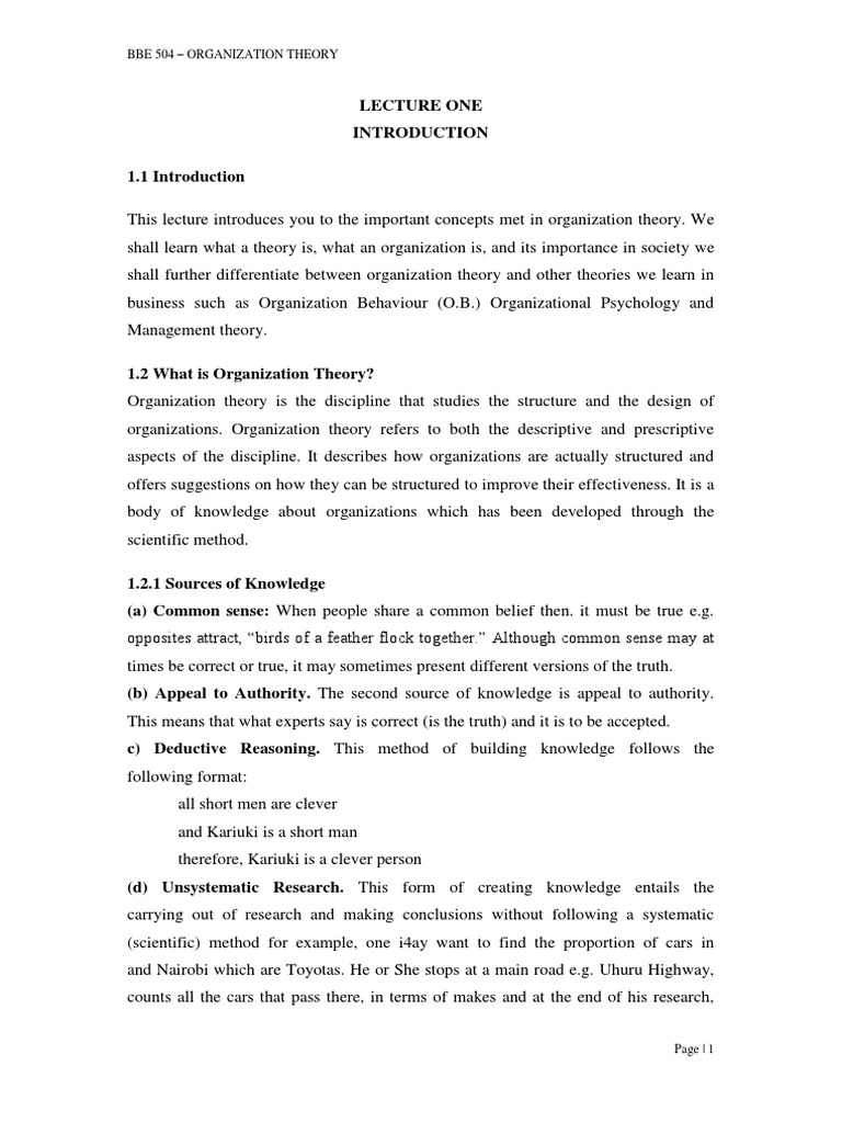 Organization Theory Notes | PDF | Organizational Behavior | Theory