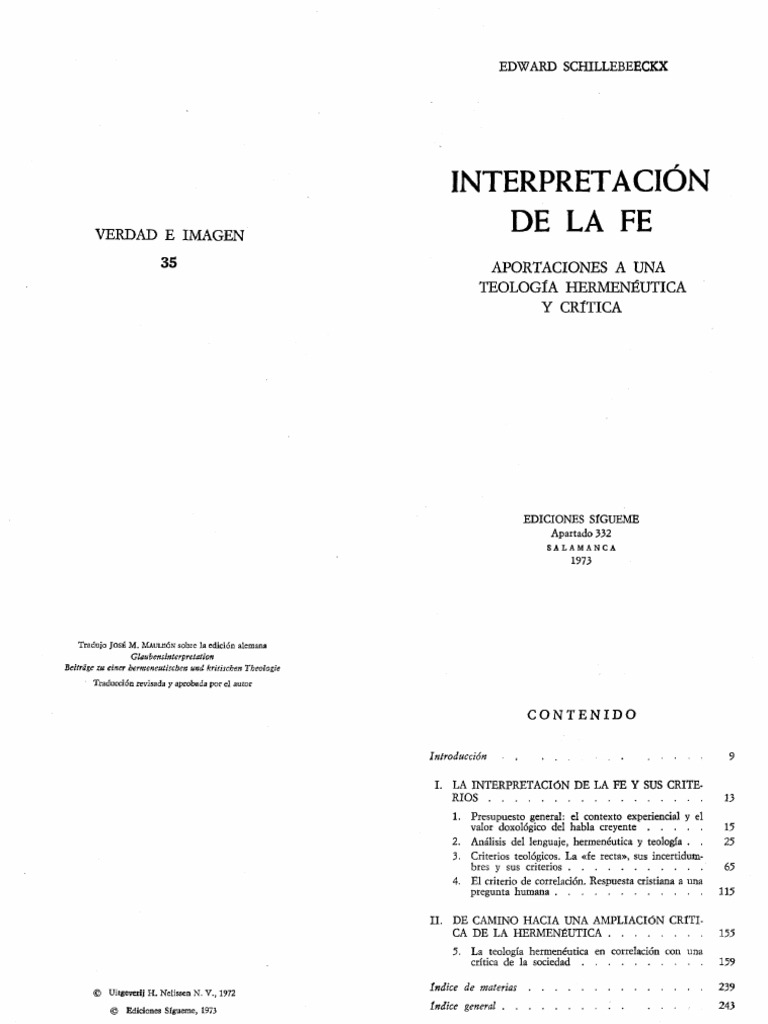 (1973) Schillebeecks, Edward. Interpretacion-de-La-Fe (1) - 2-12 | PDF | Teología | Experiencia