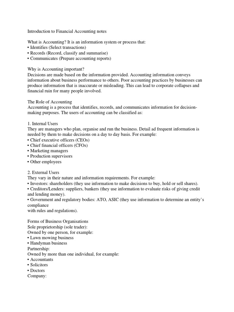 Introduction To Financial Accounting Notes | PDF | Accounting ...