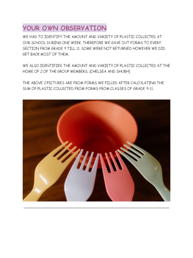 Your Own Observation | PDF | Cutlery | Plastic