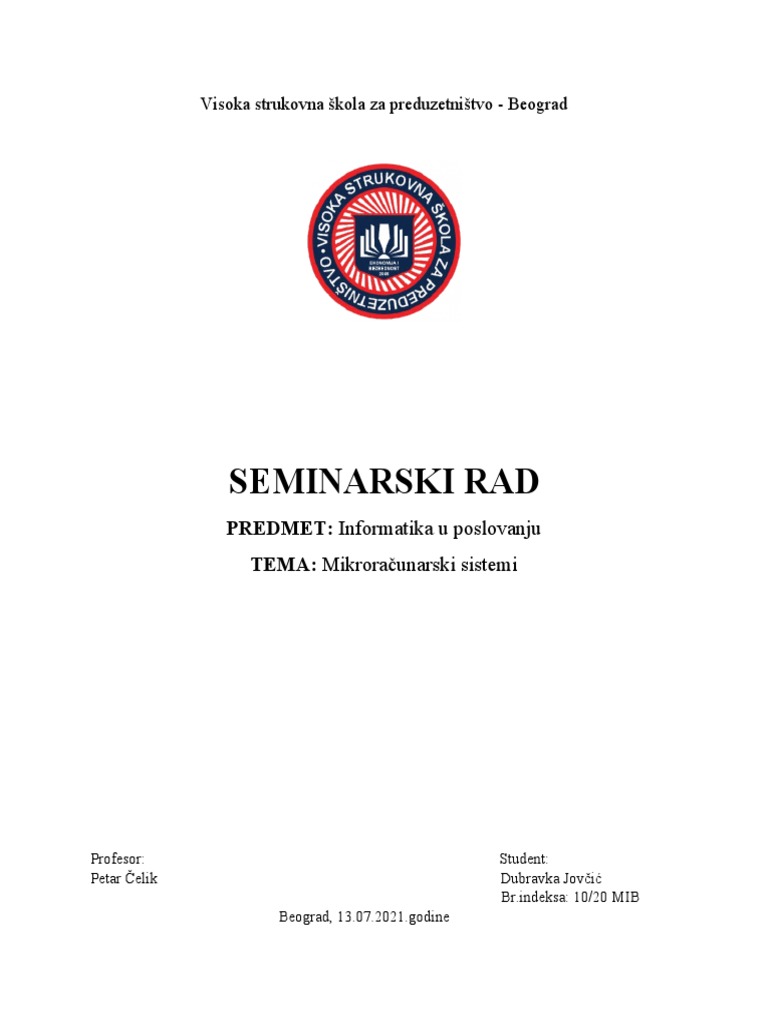 Seminarski Rad - Mikroracunarski Sistemi | PDF