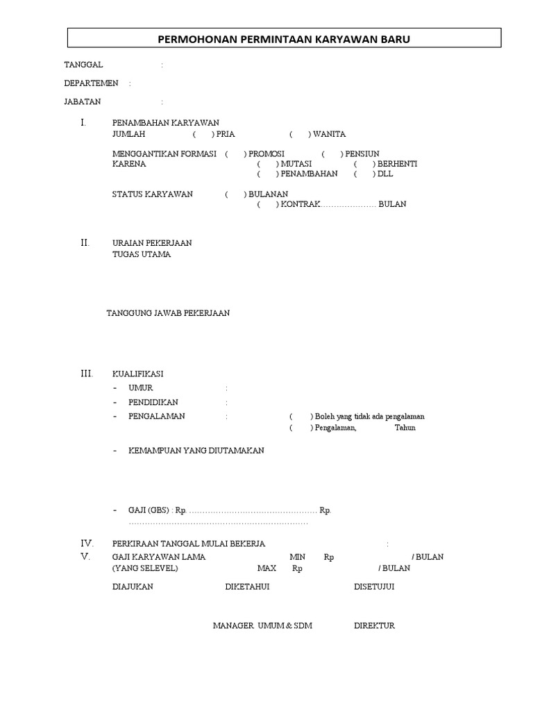 Form Permintaan Karyawan Baru | PDF