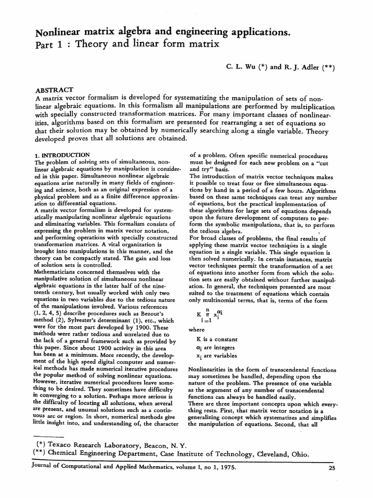 Nonlinear Algebra Matrix Pdf Matrix Mathematics Equations