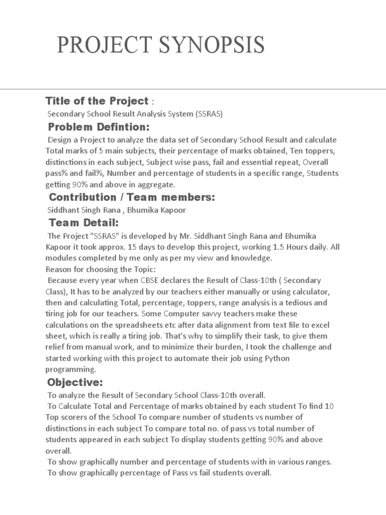 Project Synopsis: Title of The Project: Problem Defintion | PDF | Microsoft Excel | Computing