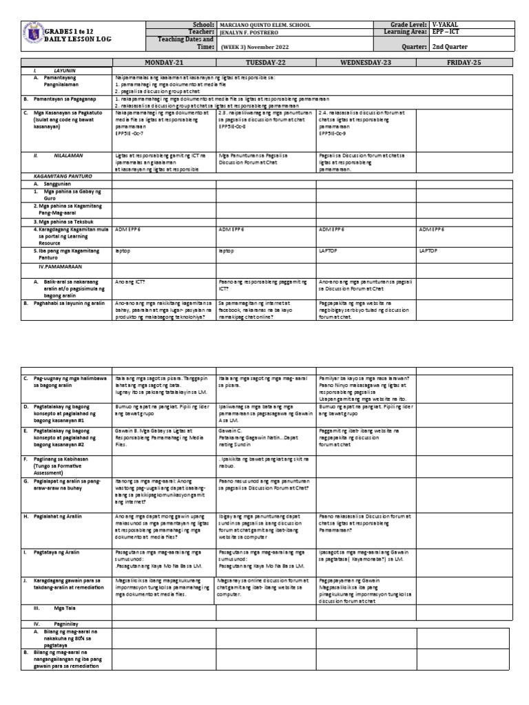 DLL EPP 5 Q4 Week 3-YAKAL | PDF