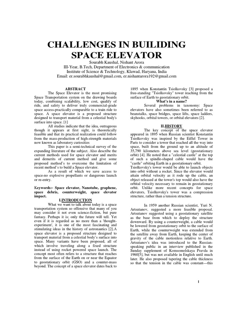 Challenges in Building Space Elevator | PDF | Graphene | Outer Space
