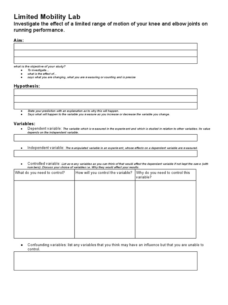 Limited Mobility Lab | PDF | Dependent And Independent Variables ...