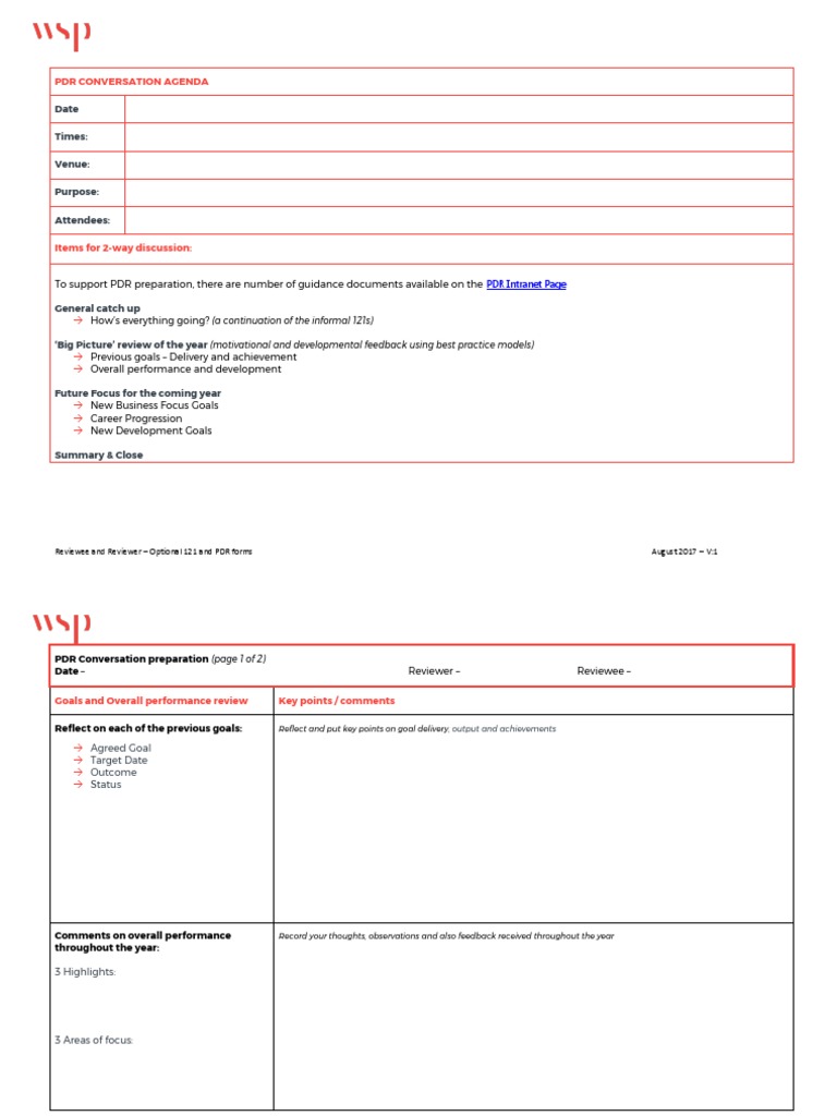 Reviewee and Reviewer Optional 121 and PDR Forms | PDF | Goal ...