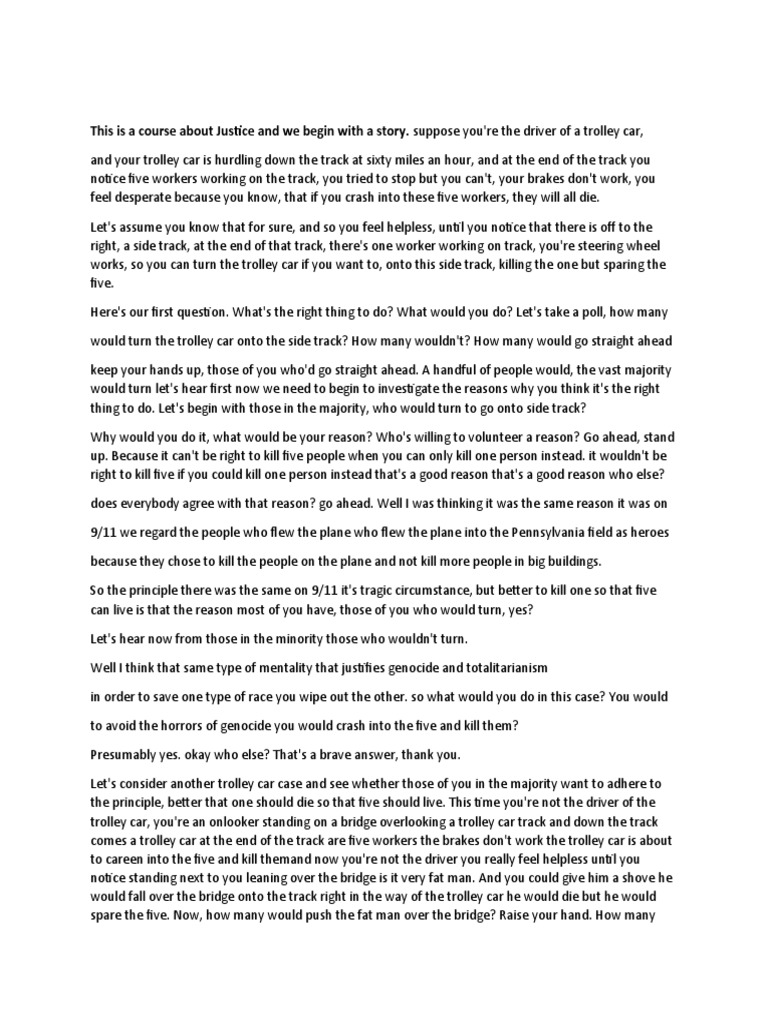 This Is A Course About Justice and We Begin With A Story | PDF | Reason ...