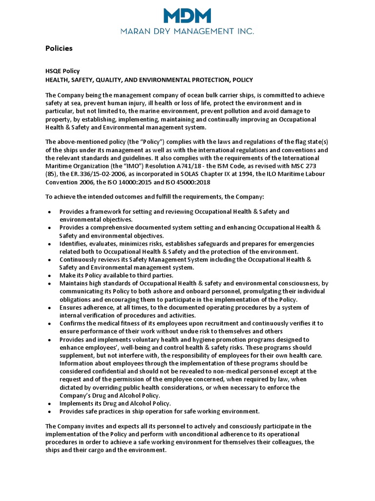 Policies MDM | PDF | Occupational Safety And Health | Safety