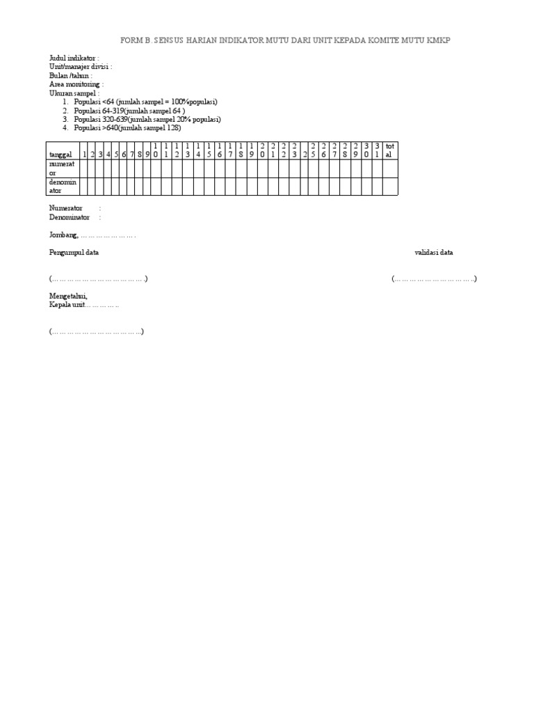 Sensus Harian Indikator Mutu Unit | PDF | Teknologi & Rekayasa