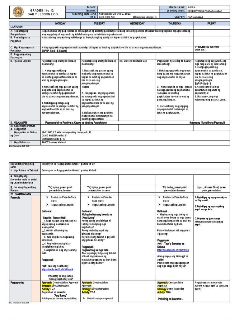 Esp Lesson Exemplar Grade 1 | PDF