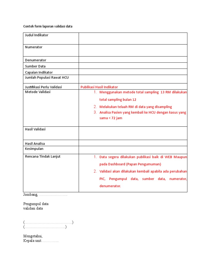Contoh Form Laporan Validasi Data | PDF
