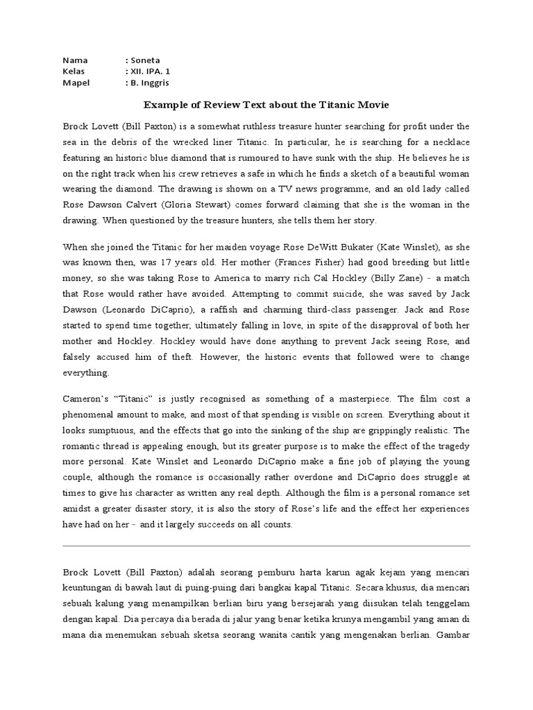 Titanic Movie Review Summary | PDF