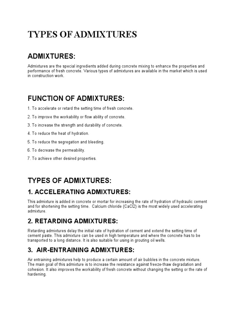 Types of Admixtures | PDF