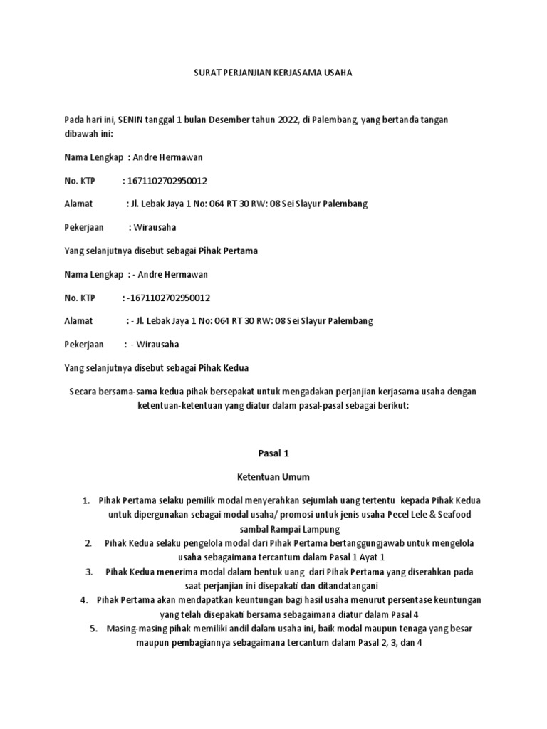 Surat Perjanjian Kerjasama Usaha | PDF