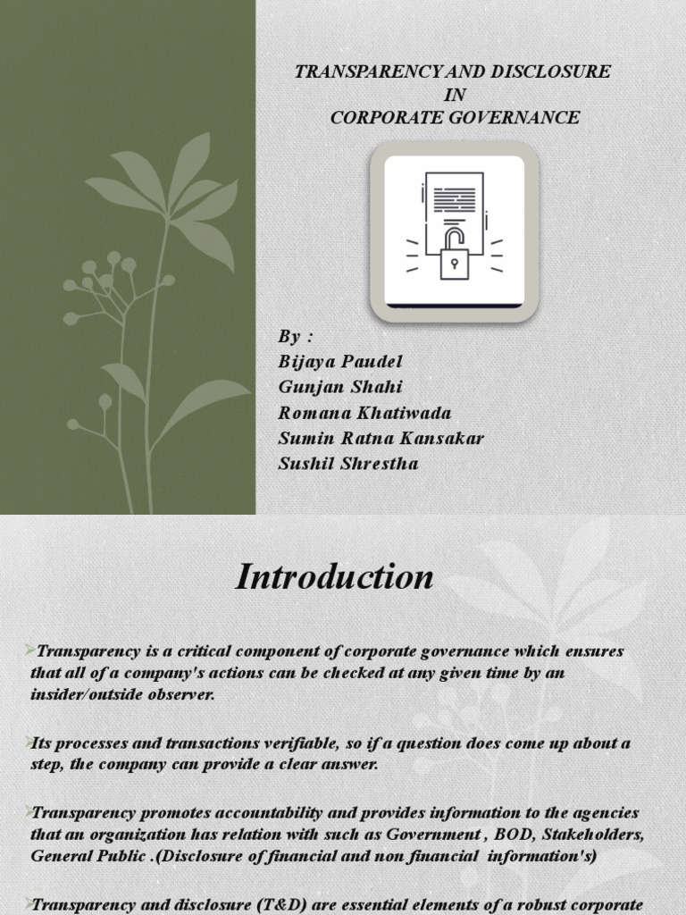 Importance of Transparency in Governance | PDF | Corporate Governance ...