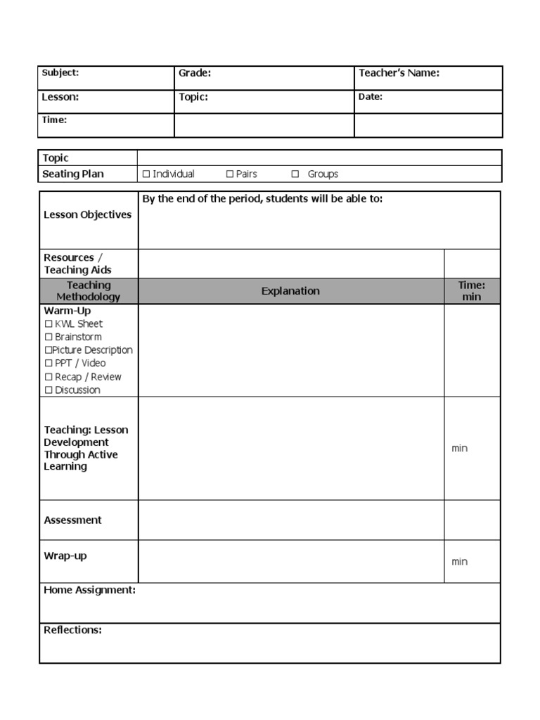 Sample Lesson Plan Format Pdf