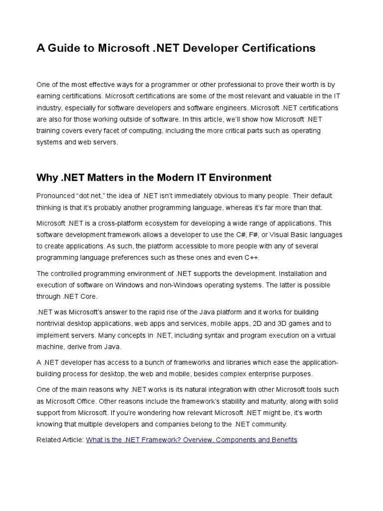 A Guide To Microsoft .NET Developer Certifications - Edit | PDF ...