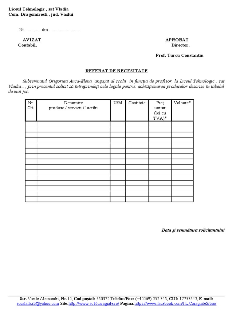 Model Referat de Necesitate | PDF