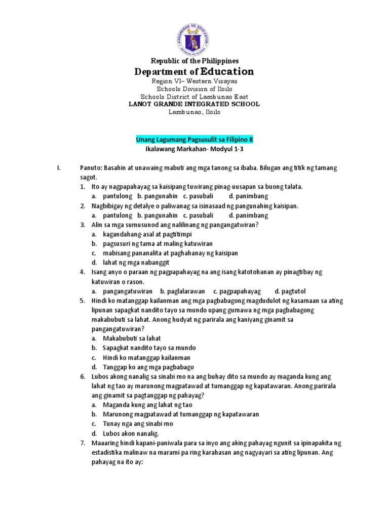 Grade 8 Test Final | PDF