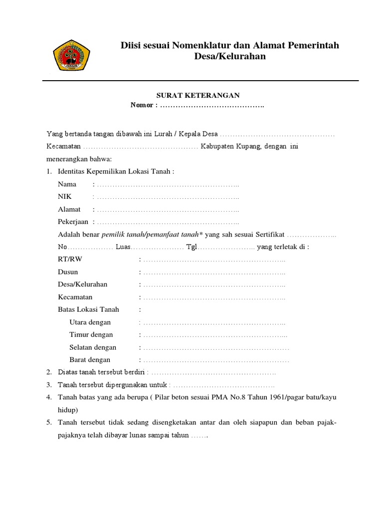 Contoh Surat Keterangan Tanah Desa | PDF