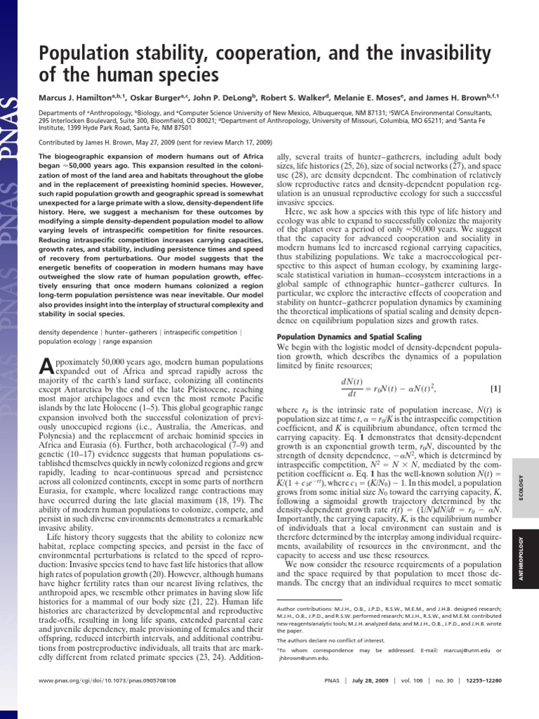 Population Stability, Cooperation, and The Invasibility of The Human ...