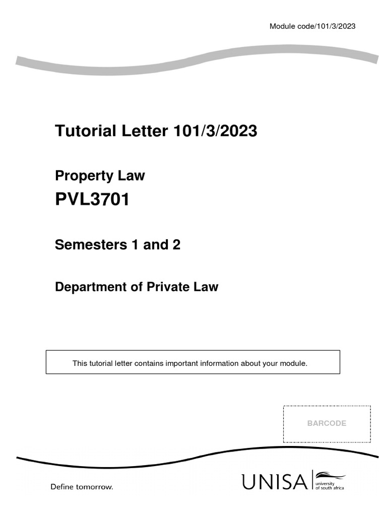 Tutorial Letter 101/3/2023: Property Law | PDF | Libraries | Turnitin
