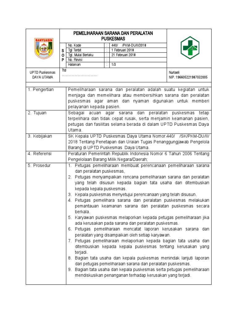 2.6.1.2 Sop Pemeliharaan Sarana Dan Peralatan | PDF