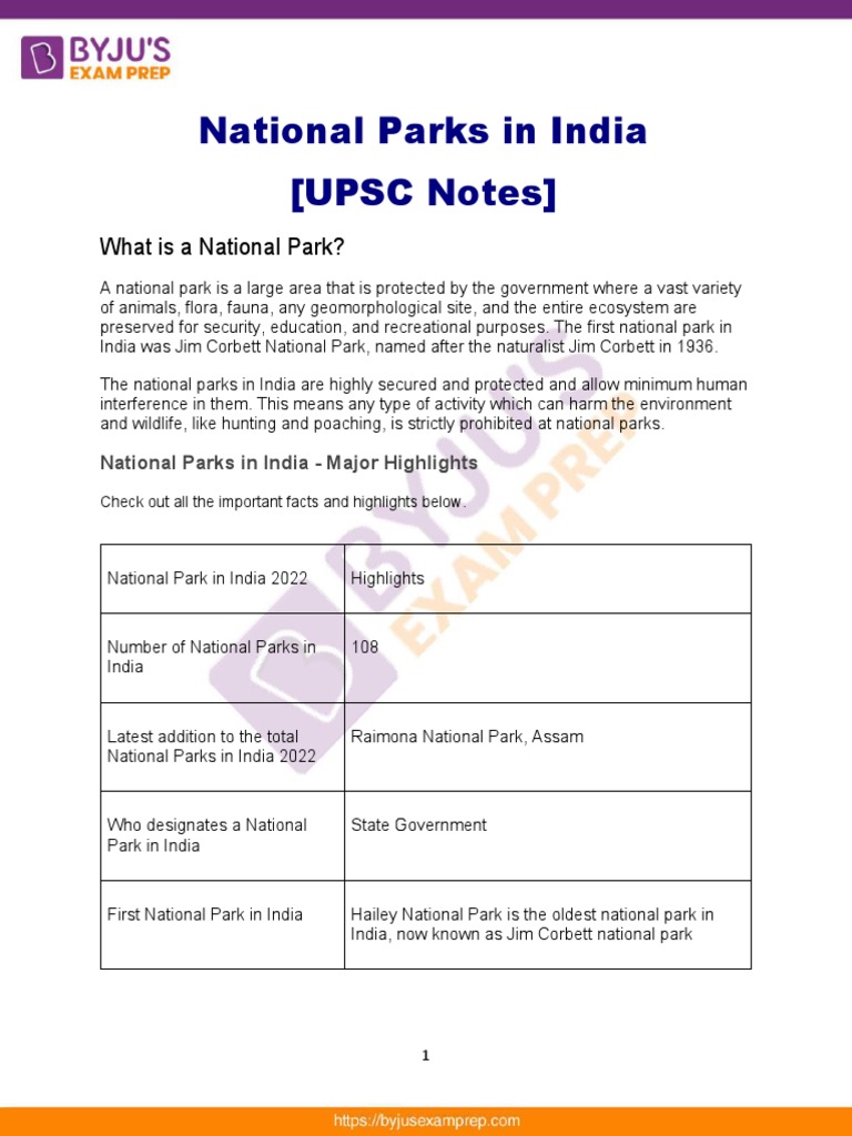 National Parks in India Upsc Notes 96 | PDF | National Park | Natural ...