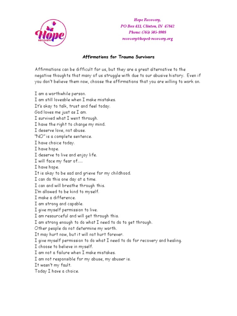 Affirmations For Trauma Survivors | PDF