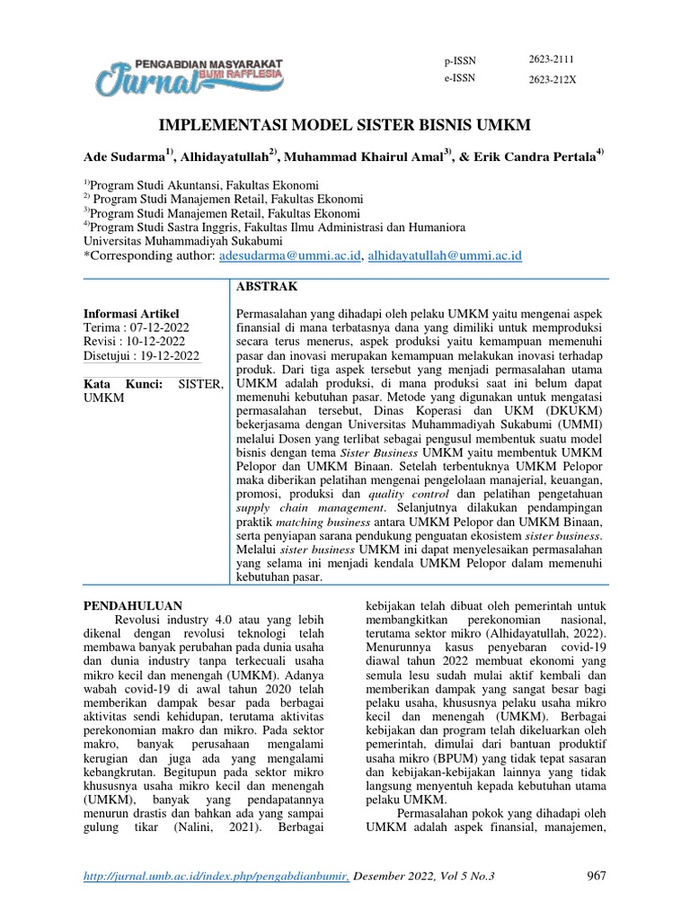 Model Sister Bisnis UMKM | PDF | Bisnis | Pengelolaan Keuangan & Uang