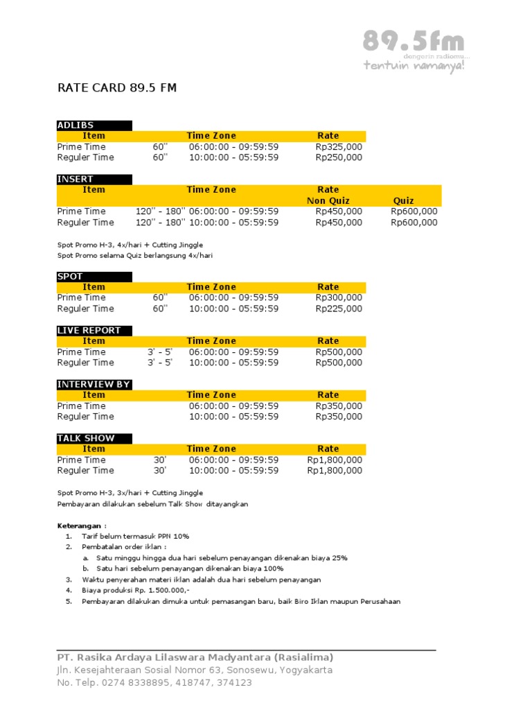 89.5 FM Advertising Rate Card | PDF | Cooking, Food & Wine | Technology ...