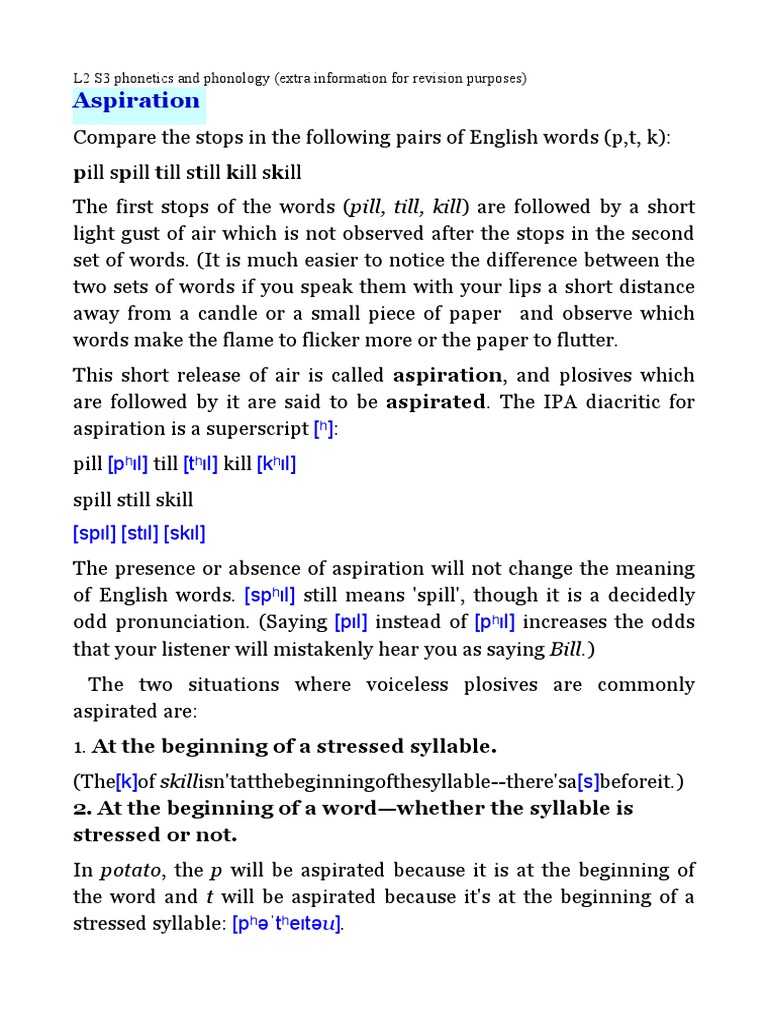 Understanding Aspiration in English Phonetics | PDF | Language Arts ...