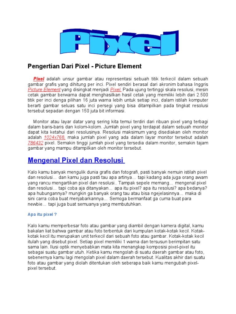 Mengenal Pixel dan Resolusi | PDF