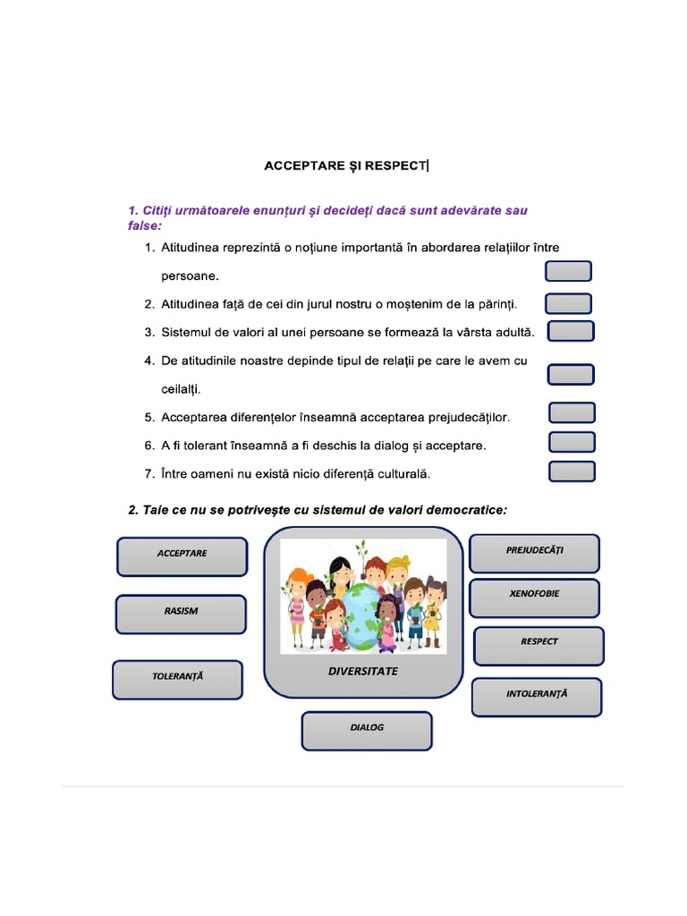 Acceptare Si Respect - Fisa de Lucru 01 | PDF