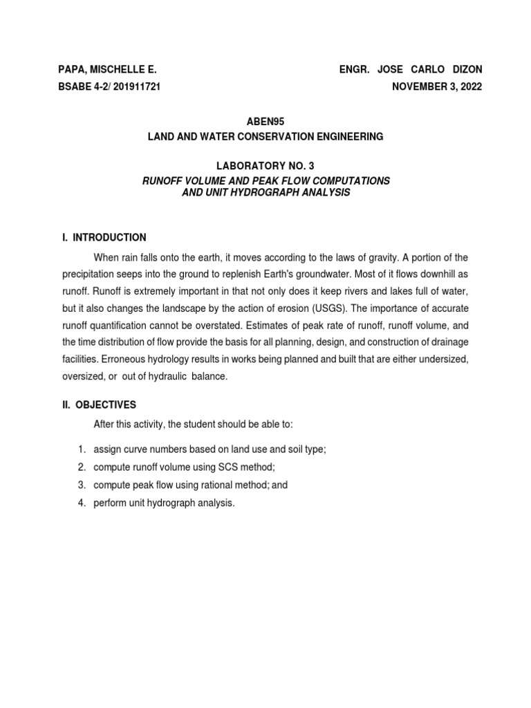 ABEN95 Laboratory 3 Papa | PDF | Surface Runoff | Loam