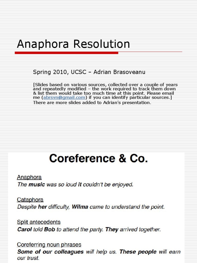 Anaphora Resolution | PDF | Pronoun | Grammatical Gender
