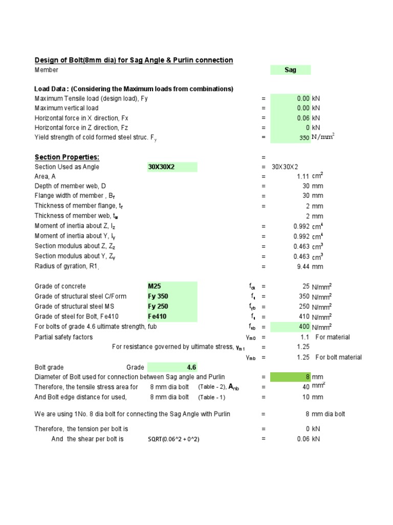 Sag Angle and Purlin Bolt Design | PDF | Strength Of Materials | Screw