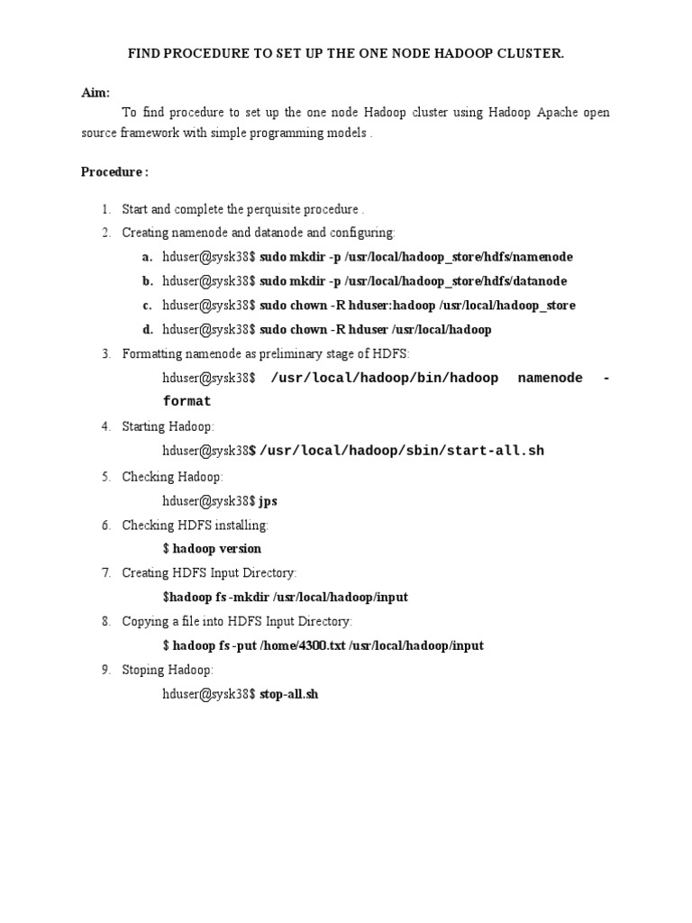 Find Procedure To Set Up The One Node Hadoop Cluster | PDF