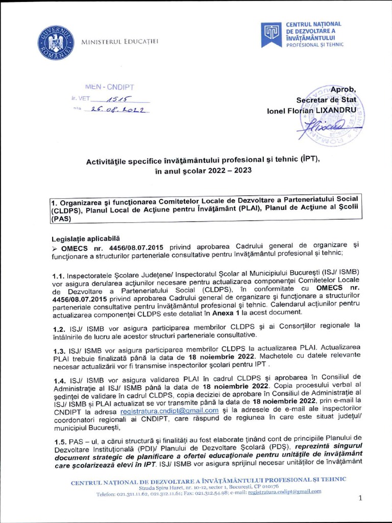 NOTA VET 1515 - Activitati Specifice IPT - 2022 2023 | PDF
