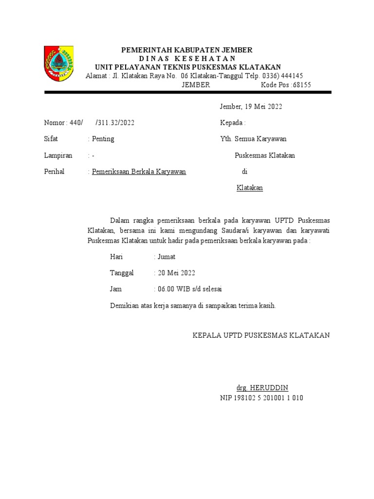 Undangan Pemeriksaan Berkala | PDF