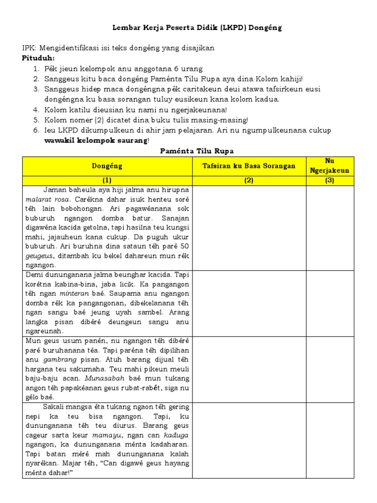 LKPD Identifikasi Dongeng | PDF