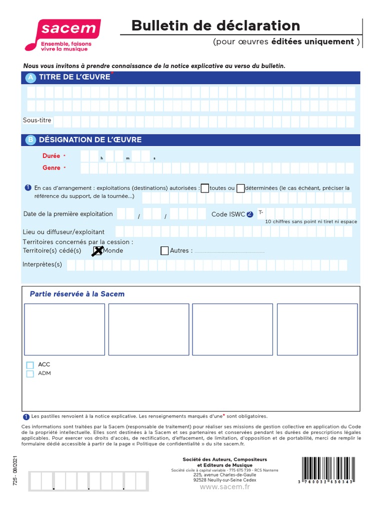 Sacem Formulario | PDF