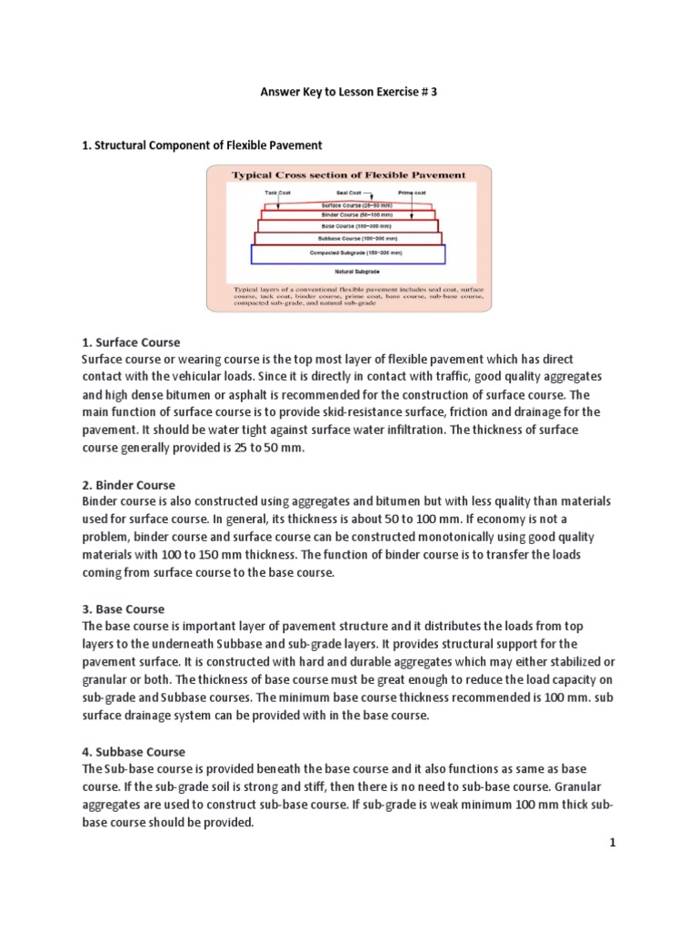 Answer Key To Lesson Exercise 3 | PDF | Road Surface | Building Engineering