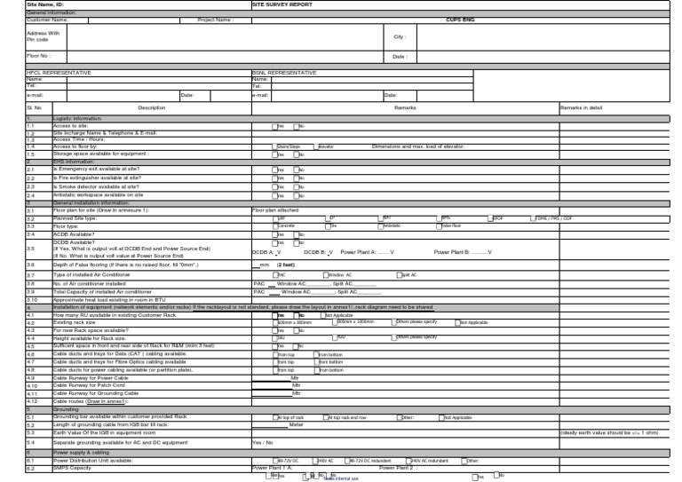 Format For Site Survey - First Page | PDF | Power Supply | Computer ...